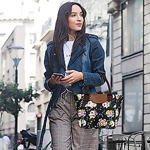 opux Lunch Bag Women, Insulated Lunch Box For Women, Large Womens Lunch Tote Work Office, Cute Soft Cooler Food Meal Prep Organizer, Cute Floral Lunch Purse Picnic Travel Beach, Flower Black