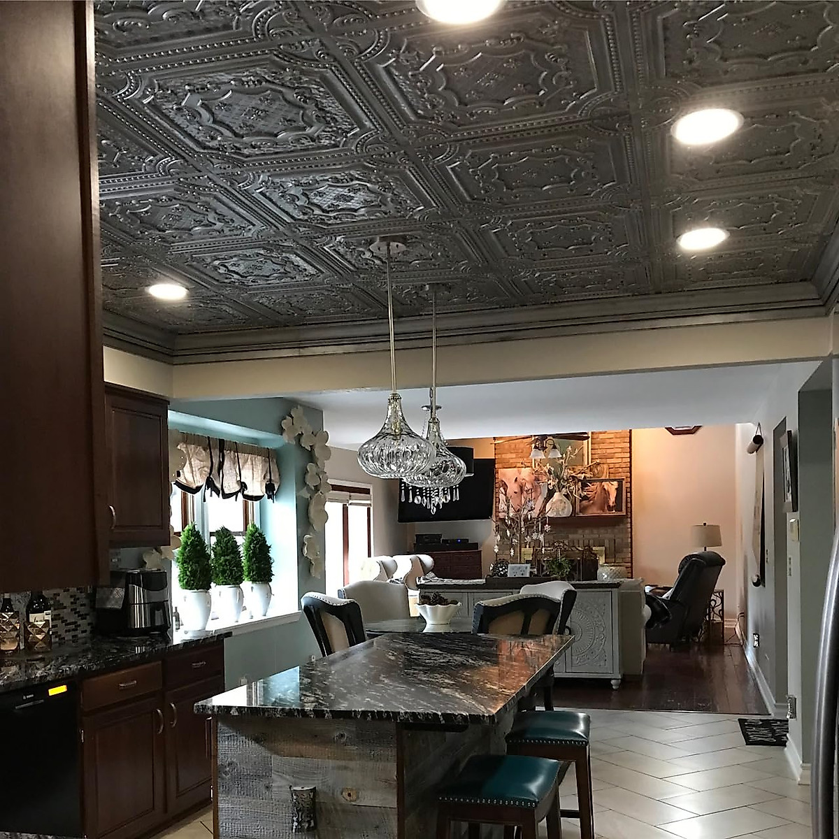 From Plain To Beautiful In Hours DCT04 Elizabethan Shield PVC 2' x 2' Lay-in or Glue-up Ceiling Tile (Covers / 200 sq.ft), Weathered Copper, 50 Piece