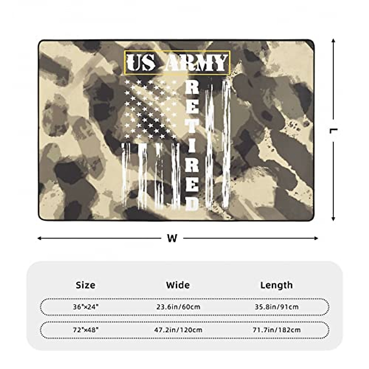 Army Retired American Flag Area Rug Living Room Bedroom Kitchen Sofa Bedside Carpet Floor Mats 72"X48"
