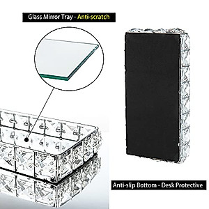 Feyarl Crystal Vanity Jewelry Trinket Tray Cosmetic Makeup Perfume Essential Oil Holder Display Organizer Storage with Anti-Scratch Real Glass Surface (8.66 x 4.33 x 1.29inch)