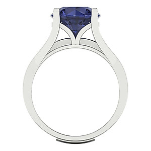 Clara Pucci 2.89ct Round Cut Solitaire simulated Blue Sapphire Engagement Promise Anniversary Bridal Ring Band set 18K White Gold 7.75