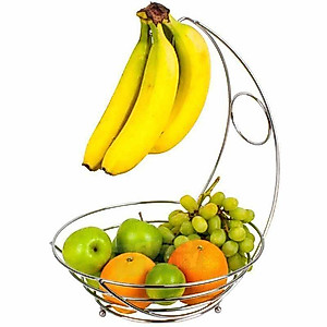MagiDeal Unknown Chrome Banana Hanger Fruit Bowl Tree Holder Basket Stand Hook kitchen