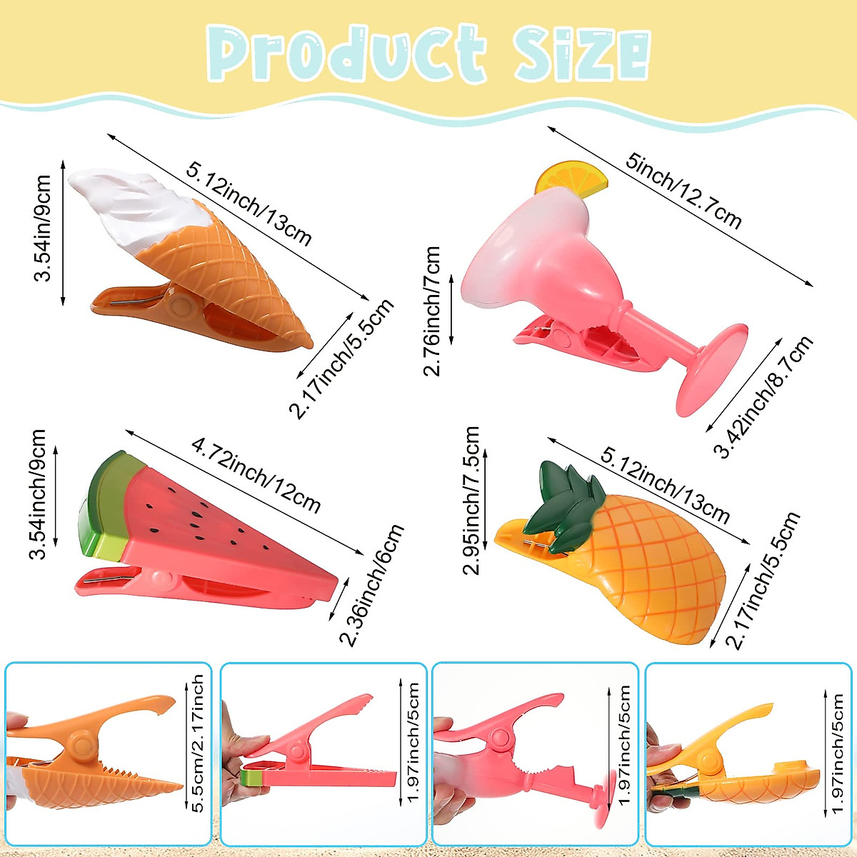 Honoson 16 Pcs Beach Towel Clips for Beach Chairs Beach Chair Clips for Towels Beach Towel Holder Plastic Cute Clothes Pins Funny Decorative Clothespins for Patio Pool Accessories Summer, 8 Styles