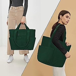 Eudora Large Heavy Duty Canvas Tote Bag for women with Water Resistant and Multi-pocket for Teacher Nurse Office Work(Dark Green)
