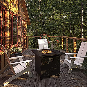 Flash Furniture Olympia 50,000 BTU Outdoor Propane Gas Fire Pit Table - Black Stainless Steel Tabletop and Steel Wicker Detail Base - 28" Square - Included Lava Rocks