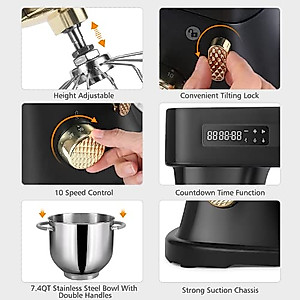 ZACME 7.4QT Commercial Stand Mixer 800W with Aluminum cast body and NSF Certified, Mixers Kitchen Electric Stand Mixer with 3 Stainless Steel Accessories, stand Mixer Use for household and Commercial