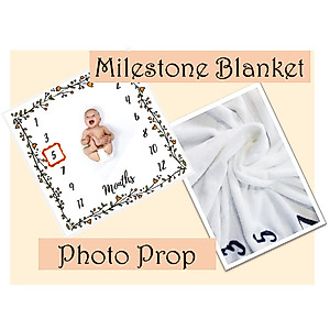 AZI&CHI Baby Monthly Milestone Blanket - Newborn Photography Backdrop Fleece Memory Photo Blanket - 1 to 12 Months for Newborn Boy and Girl 47" x 43" (Square Wreath)