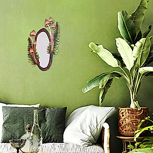 Eaarliyam Wooden Mushroom Forest Mirror, Wall Hanging Decor Vintage,Wooden Mushroom Forest Mirror, Vintage Wall Hanging Mushroom Shape Mirror Decor for Bedroom,Living Room