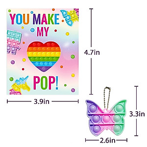 ORIENTAL CHERRY Valentines Day Gifts for Kids - 24 Valentines Cards with Pop Bubbles Bulk- Valentine Exchange for Girls Boys School Class Classroom Fidget Toys Party Favors