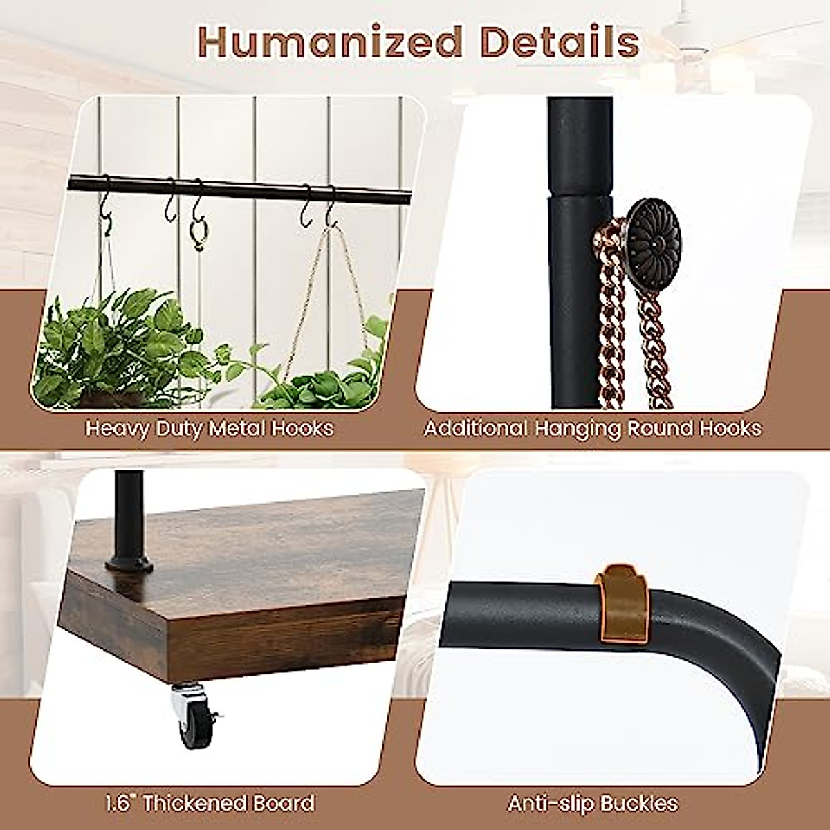 Tangkula Clothes Rack on Wheels, Industrial Pipe Style Rolling Garment Rack with Bottom Storage Shelf & 5 Hanging Hooks, Clothes Organizer with Sturdy Metal Frame for Bedroom Laundry Room