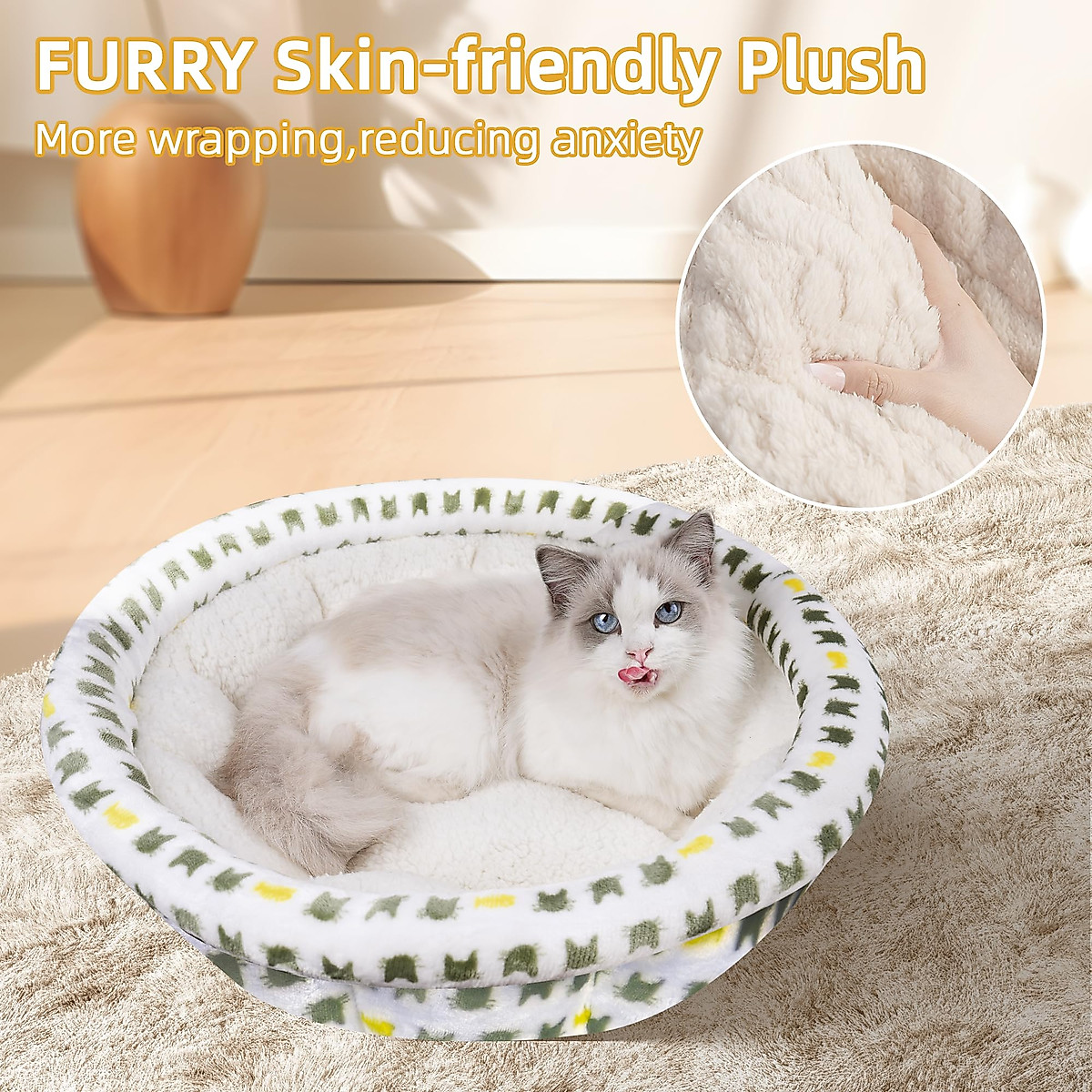 AIWIKIDE Super Soft Small Dog Bed & Cat Bed, Anti-Anxiety Puppy Cuddler Bed, Cozy Round Fluffy Plush Pet Bed, Machine Washable Faux Fur Donut Cuddler Cat Bed …