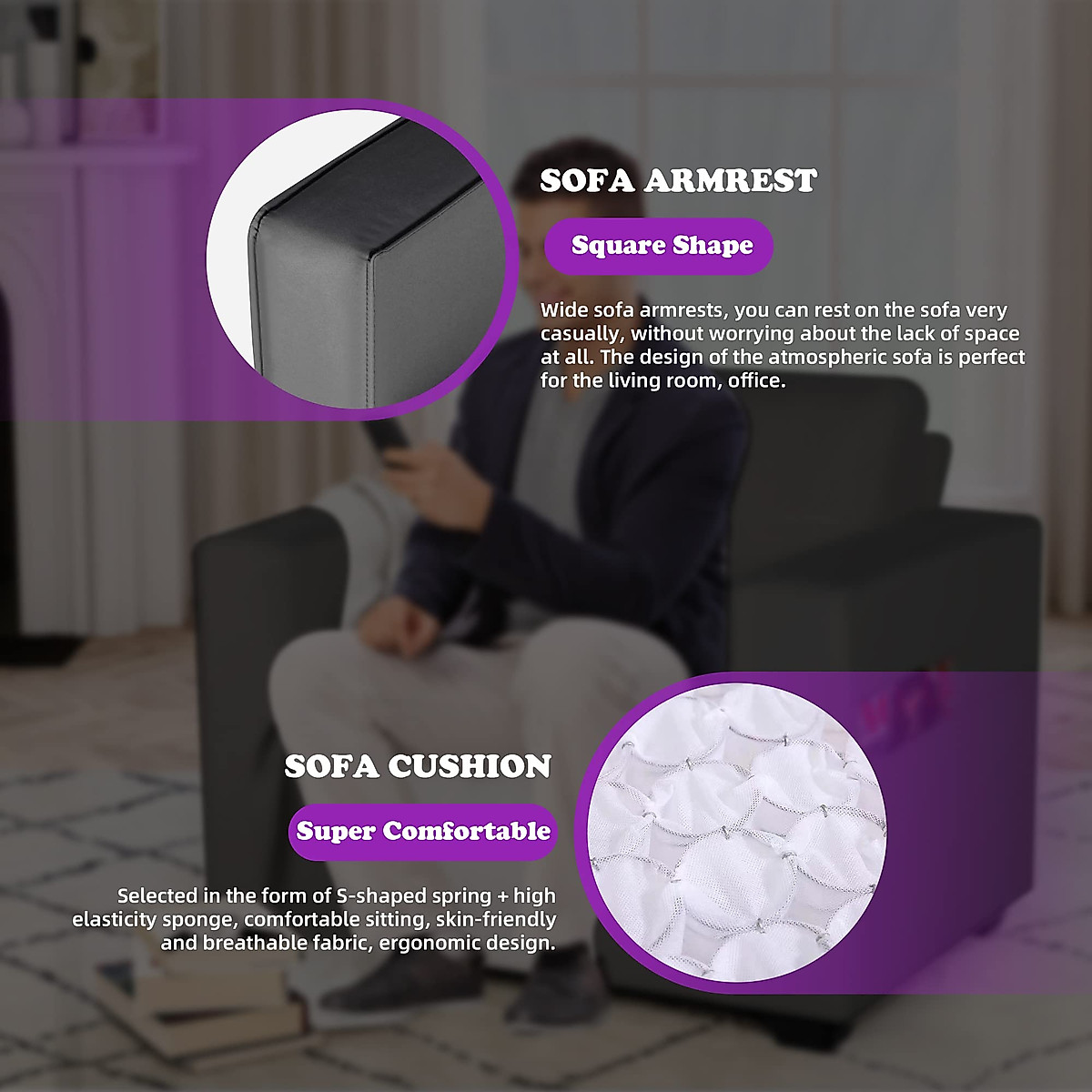 TYBOATLE Accent Chair, 38.58" W Mid-Century Modern Linen Fabric Tufted Living Room Chair, Comfy Upholstered Reading Club Arm Chairs for Living Room, Bedroom, Office (Dark Grey)