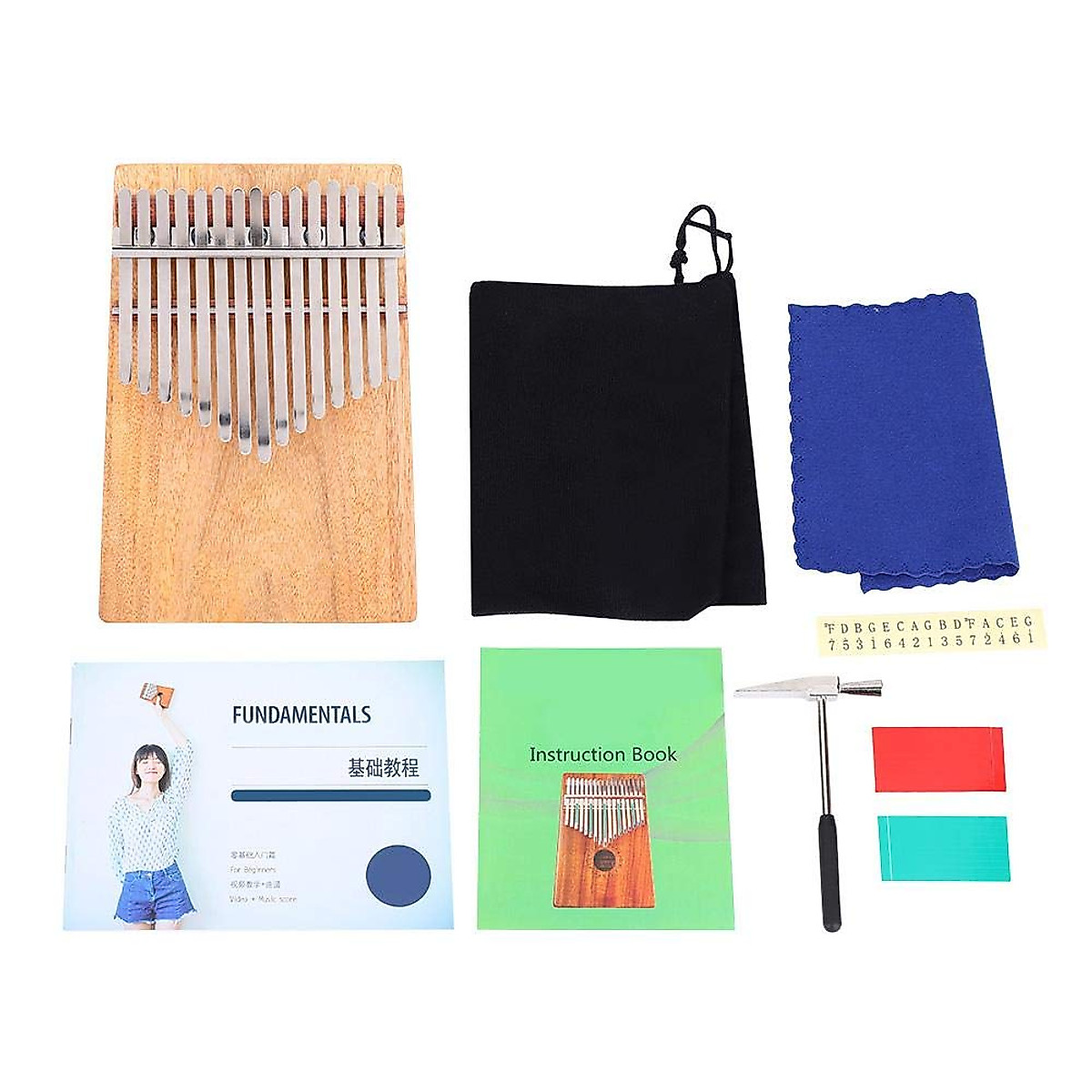 Kalimba 15 Keys Thumb Piano, Portable Full solid Camphorwood 15 Scales G Major Kalimba Instrument with Belt Bag Stickers K15CAP Kalimba