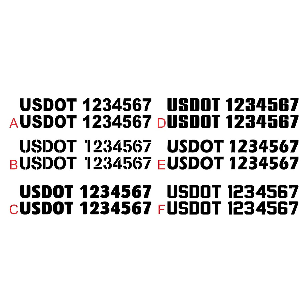 Set of 2 Custom USDOT Decals 2" x 20" US DOT Number Sticker Truck Commercial Van Pick Up Semi Truck Required Decals (BLACK, FONT D)