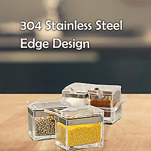 Aogist Kitchen Spice Pots 4 Pieces Clear Seasoning Box, Storage Container Condiment Jars Acrylic Seasoning Box with Cover and Spoon