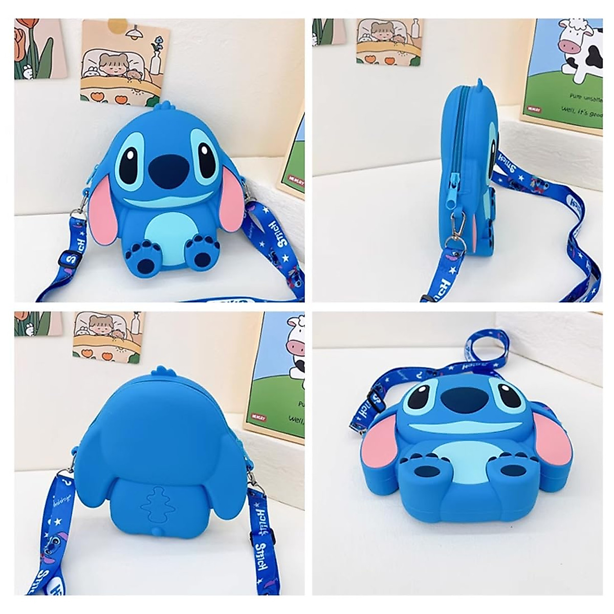 Kawaii Stitch Crossbody Bag with Adjustable Shoulder Strap, Handbag with Zipper Cute Anime Stitch Coin Wallet Purse Shoulder Bag Coin Pouch Accessories Money Bag for Students Teens Girls Boys -Blue