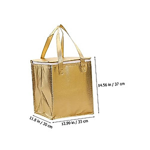 Amosfun Zipper Food Bag Heat Preservation Bag Aluminum Food Bag Cake Insulated Bag Grocery Shopping Bag Drink Cooler Bag Lunch Tote Bag Cooler Bags Insulated Non-woven Fabric Golden