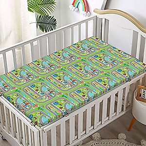 Car Race Track Themed Fitted Crib Sheet,Standard Crib Mattress Fitted Sheet Soft & Stretchy Fitted Crib Sheet-Baby Sheet for Boys Girls, 28“ x52“,Multicolor