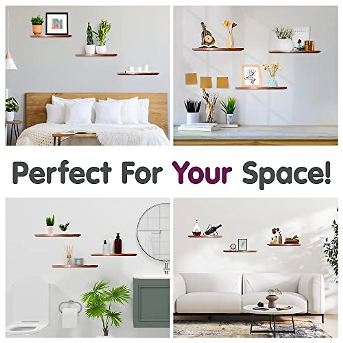 JAWU Floating Shelves Wood 3 Pack - 17 x 5.5in | Wood Shelf Wall | Rustic Floating Shelf Wall Shelf | Wooden Floating Shelves Wall Display Shelf | Rustic Floating Shelves for Wall | Wooden Shelves |