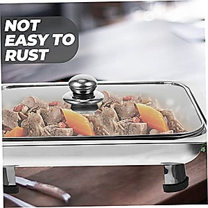 2pcs Steel Buffet Restaurant Food Warmer Chafing Warmers Catering Serving Dish Chafing Dishes with Lids Flat Bracket Square Griddle Pan Four-Leg Buffet Tray Buffet Fruit Tray Steam