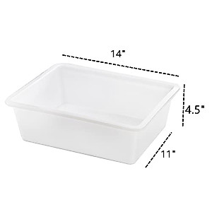 Dicunoy 6 Pack Commercial Bus Tubs, 9L Plastic Dish Pan Basin, White Rectangle Wash Basins Bus Box for Washing Dishes in Sink, Organizer Boxes for Art Supplies, Toys, Foods, 14" L x 11" W x 4.5" H