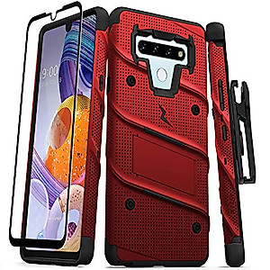 ZIZO Bolt Series for LG Stylo 6 Case with Screen Protector Kickstand Holster Lanyard - Red & Black