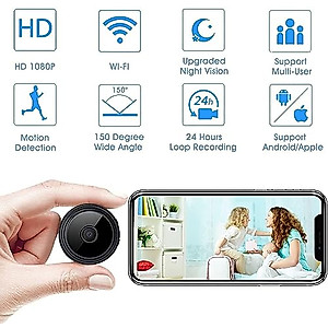 Aneekiti Mini Spy Camera Wireless WiFi Hidden Camera 1080P Full Hidden Cameras with Night Vision and Motion Detection Security Nanny Camera for Outdoor Home Office1 black