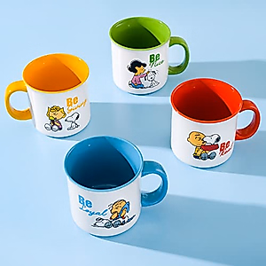 Peanuts Snoopy Gentle Reminders Camper 21oz Mugs, Stoneware, 4-Pack, Assorted Colors