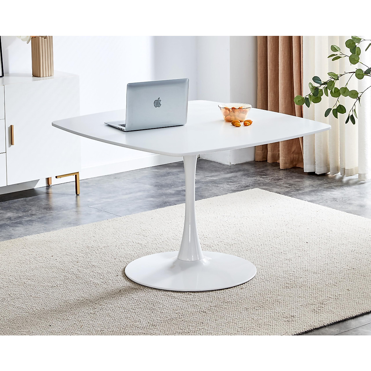 Mid-Century Modern Dining Table Minimalist Wooden Dining Table for 4-6 People 42" Round MDF Tabletop Metal Pedestal Dining Table,End Table Leisure Coffee Table,42 in x 42 in x 28.7 in (White)