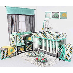 Bacati Elephants Unisex Activity Gym with Mat, Mint/Yellow/Grey