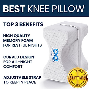 Everlasting Comfort Knee Pillow for Side Sleepers - Contour Knee Wedge Pillow for Between Legs Aligns Spine & Relieves Pressure - Leg Pillow for Sleeping w/ Strap for Back Pain, Hip Pain, Knee Pain