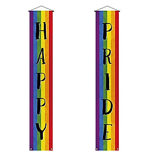Gay Pride Decoration Outdoor Happy Pride Porch Banner LGBT Pride Day Pride Month Pride Prom Rainbow Party Decoration and Supplies