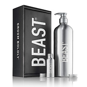 Beast Tingle Shampoo 1L (33.8 fl oz) Pouch + Reusable Durable Aluminum Bottle Shower & Travel Set (1L & 2oz travel size)