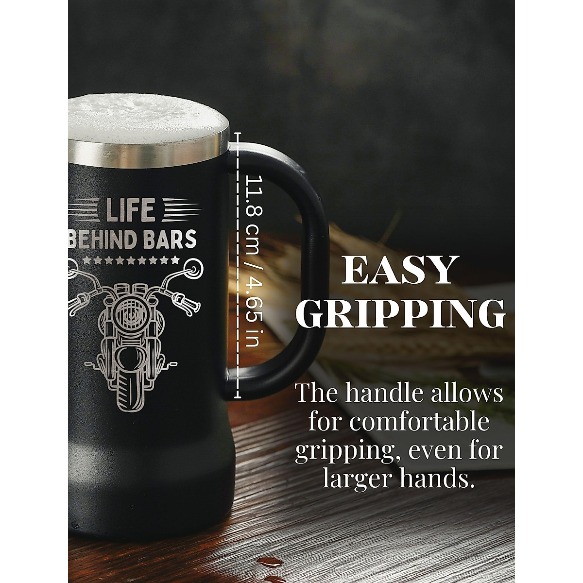 Onebttl Motorcycle Gifts for Men, Life Behind Bars, Stainless Steel Beer Stein Tumbler, 24oz Beer Mug with Lid