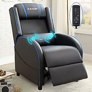 Homall Massage Gaming Recliner Chair, Racing Style Gaming Sofa, PU Leather Home Theater Seating, Modern Living Room Recliners Ergonomic Comfortable Gamer Lounge(Blue)