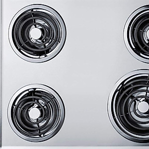 Summit Appliance ZEL05 30" Wide 230V Electric Cooktop in Chrome Fits Popular Cutout Size with 4 Coil Elements, Chrome Drip Bowls, Push-to-turn Controls, Recessed Top, One 8" Burner & Three 6" Burners