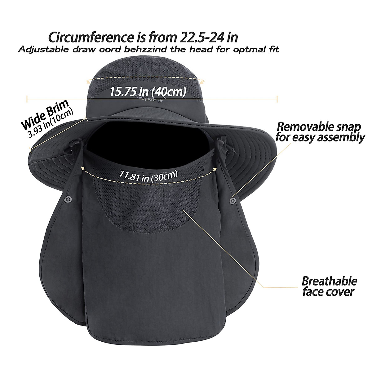 Sun Hat for Men Women, Summer UV Sun Protection Wide Brim Fishing Hat for Men with Face Cover & Neck for Hiking