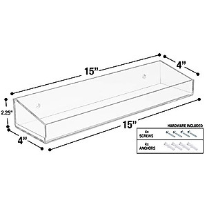 Sorbus Acrylic Bathroom Floating Display Shelves, Clear Shelf Storage for Bath Toiletries, Bookshelf, Spice Rack Wall Mounted, Clear