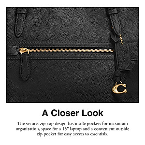 COACH Polished Pebble Leather Taylor Tote, Black, One Size