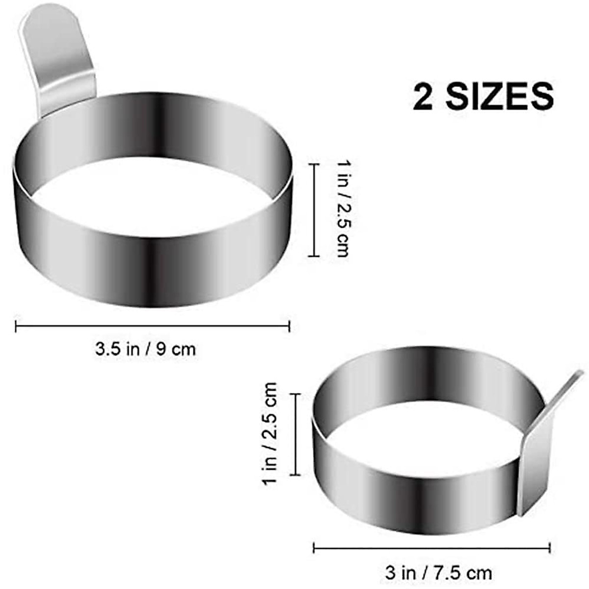 2/4/6Pcs Egg Rings Round Egg Frying Mold Pancake Shaper Stainless Steel Omelette Mould with Handle for Breakfast Camping (3.5inch/3inch)(S 4PCS)