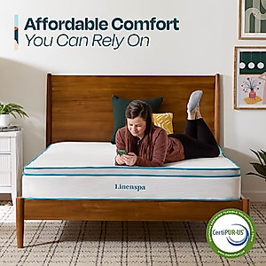 Linenspa 10 Inch Memory Foam and Spring Hybrid Mattress - Medium Feel - Bed in a Box - Quality Comfort and Adaptive Support - Breathable - Cooling - Perfect for a Guest Bedroom - Queen Size