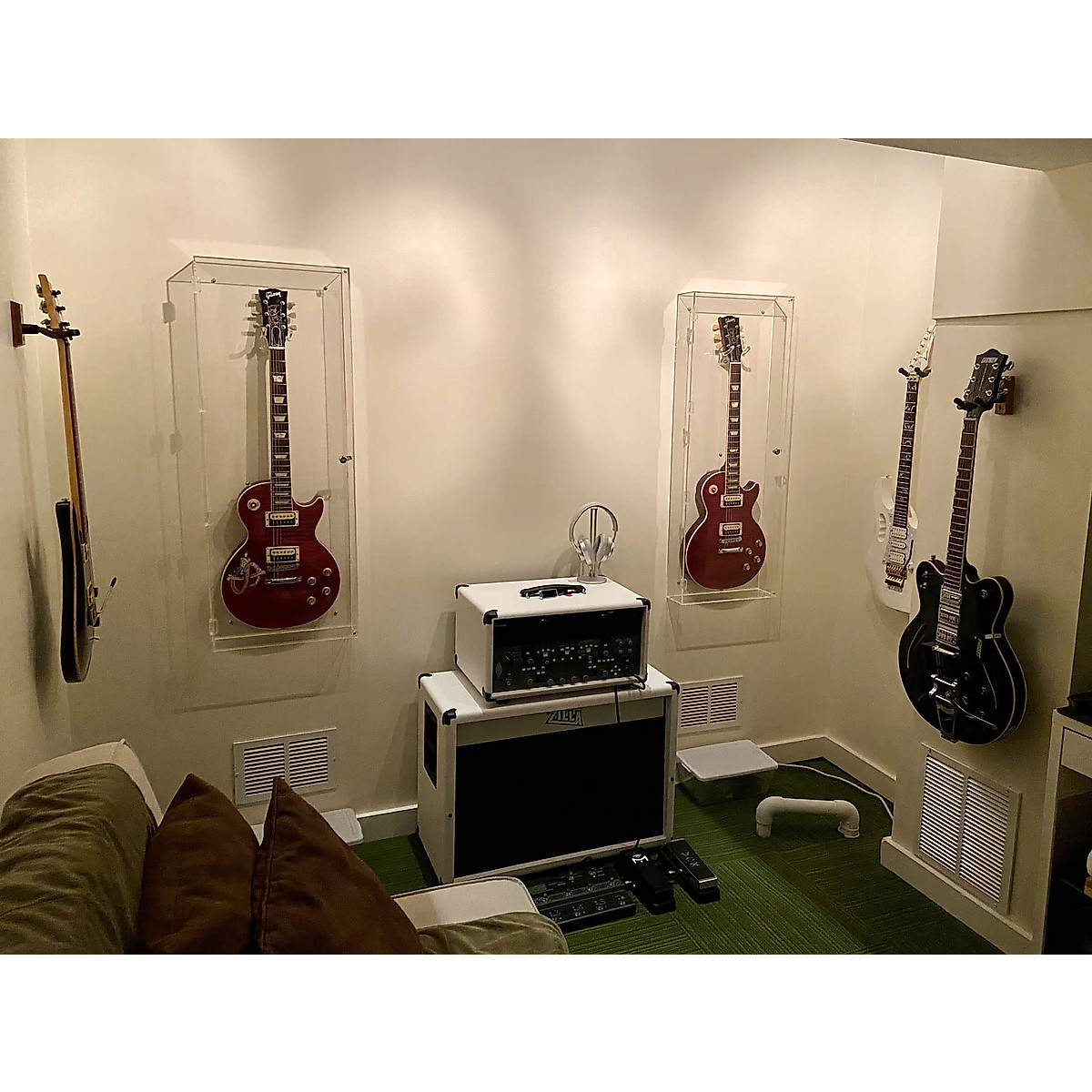 DisplayGifts Electric Guitar Display Case Rack Hanger Holder Wall Mount Cabinet Lockable 98%UV Protection