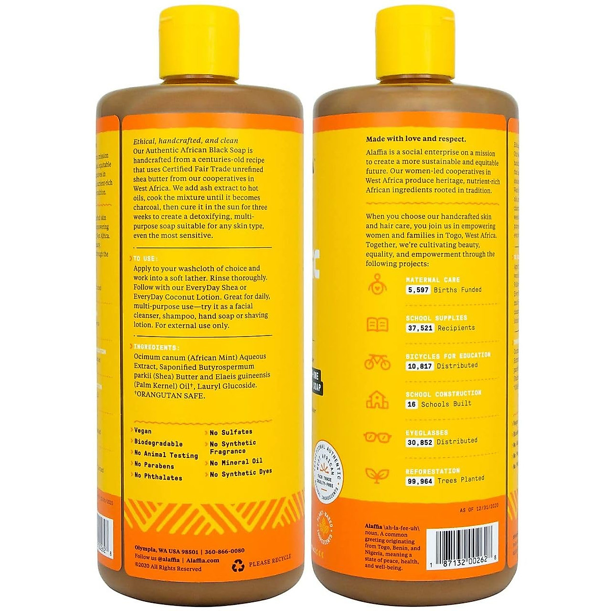 Alaffia Authentic African Black Soap Variety 2-Pack – All-In-One Liquid Soap, Travel-Size Eucalyptus Tea Tree + Full-Size Unscented Body Wash, Face Wash, Shampoo, Shaving Soap