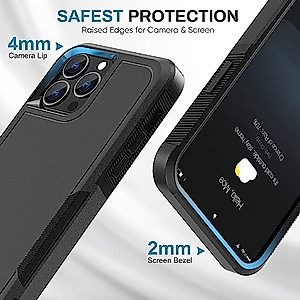 MAXCURY for iPhone 14 Pro Max Case, Heavy Duty Shockproof Dual Layer Rugged Full-Body Protective Phone Cover, 2 in 1 Slim Fit Silicone Rubber Phone Case for Men & Women (Black)