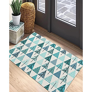 Indoor/Outdoor Door Mat Welcome Mats - Non-Slip Rubber Entryway Mats for Home High Traffic Area - Christmas Pine Tree Tile, 20x32 Inch
