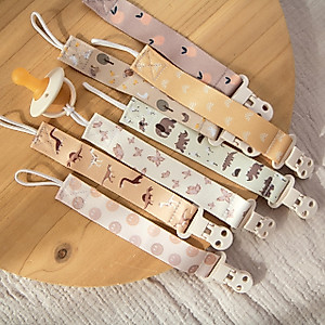 Stadela Baby Pacifier Clip Leash Soothie Holder Unisex for Girl or Boy 4 Pack Gift Set Universal Fit (Luna)