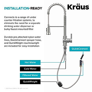 KRAUS Britt 2-in-1 Commercial Style Pull-Down Single Handle Water Filter Kitchen Faucet for Reverse Osmosis or Water Filtration System in Spot Free Stainless Steel, KFF-1691SFS