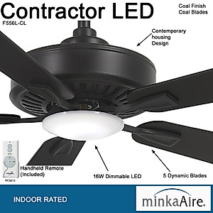 Minka-Aire F556L-CL Contractor Plus 52 Inch Ceiling Fan with Integrated 16W LED Light in Coal Finish