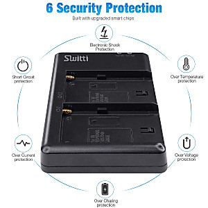 Switti NP-F750 Battery Charger Set, 2 Pack 5600 mAh Replacement Batteries Compatible with NP-F550, F570, F750, F770, F930, F950, FM55H, FM500H, QM71, QM91, QM71D and Video Light
