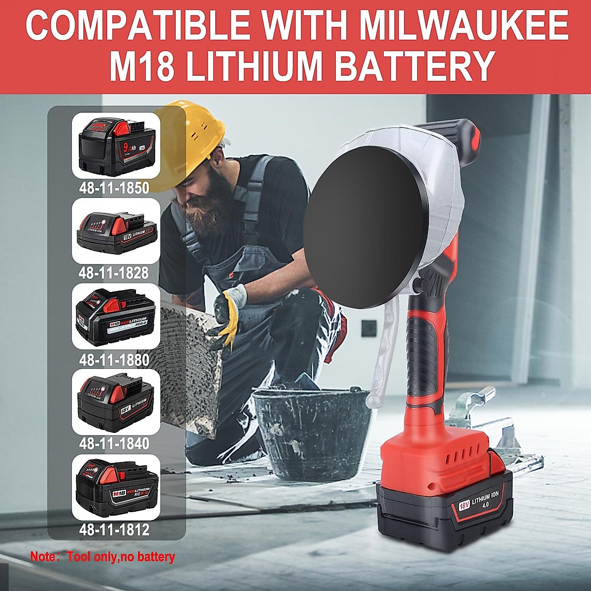 Tile Vibration Leveling Machine for Milwaukee M18 18V Battery, Cordless Tile Vibration Machine Installation Tool 150W Tiler Vibrator Tool with 8 Speed, Suction Cup, Digital Display (Tool only)
